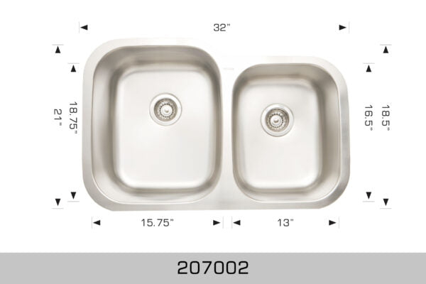 Bosco 207002 Undermount Double Bowl Stainless Steel Kitchen Sink
