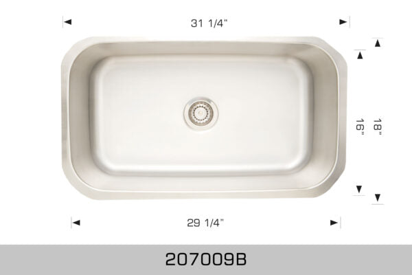 Bosco 207009B Undermount Single Bowl Stainless Steel Kitchen Sink